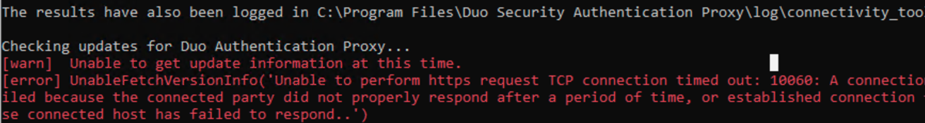 Why do I see the warning "Unable to get update information at this time ...