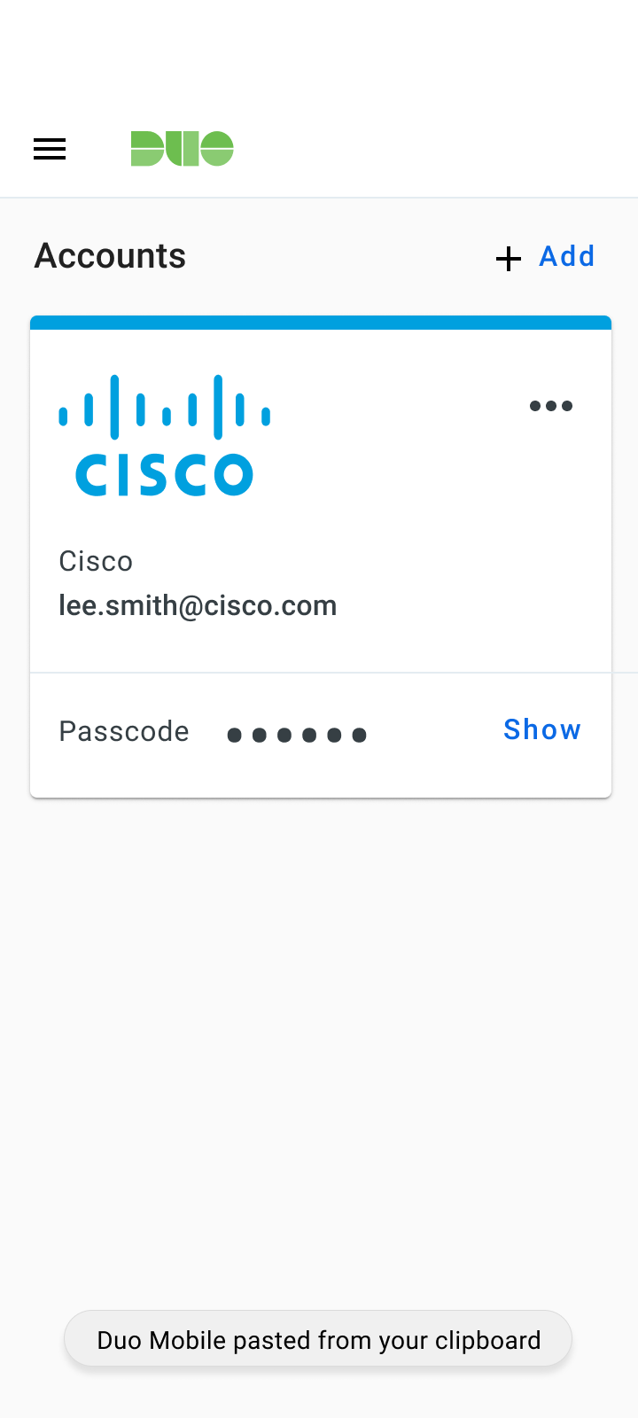 Why is Duo Mobile showing the message "Duo Mobile pasted from your ...