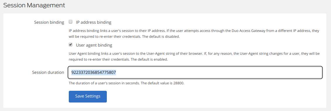 What is the expiration of a user's SSO session after authenticating to Duo Access Gateway?