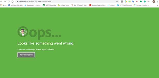 How do I resolve an "Oops" browser error while logging in to Quick Assist behind Duo-protected ...