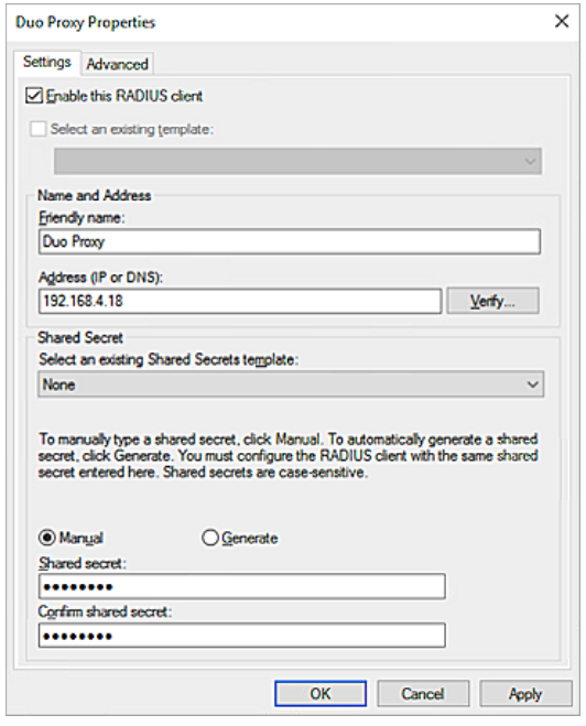 Guide to configuring the Duo Authentication Proxy as a RADIUS client in NPS