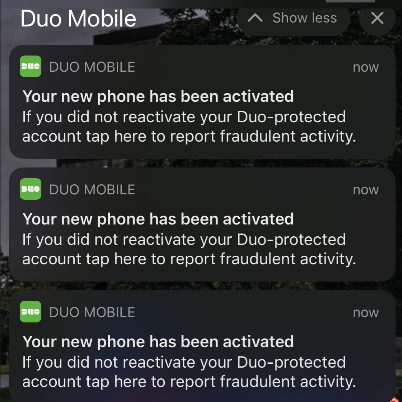 Why do I see Duo Mobile notifications stating "Your new phone has been ...