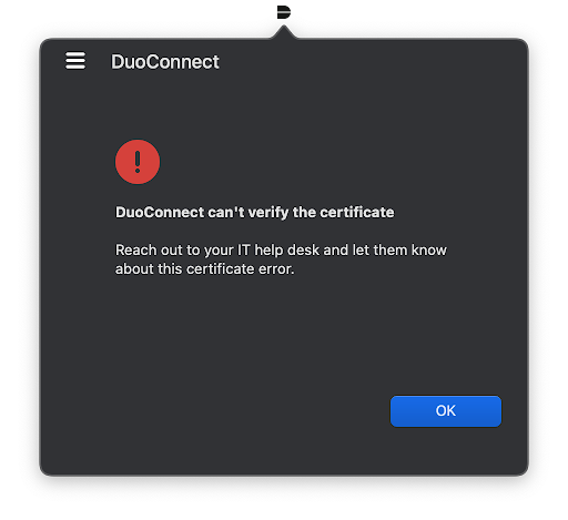 Why am I seeing the error "DuoConnect can't verify the certificate" in Duo Device Health ...